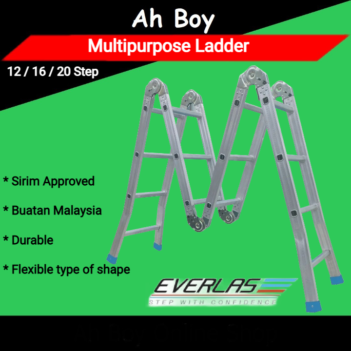 EVERLAS 12 Step / 16 Step / 20 Step Multipurpose Ladder Aluminium ...