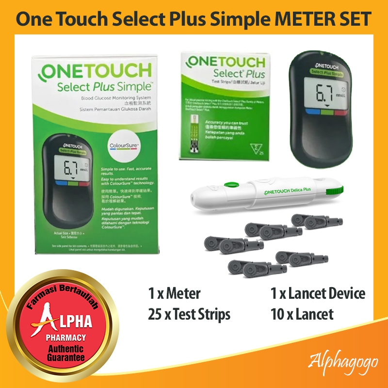 One Touch Select Plus Simple Blood Glucose Meter Full Set / 25 Strips ...