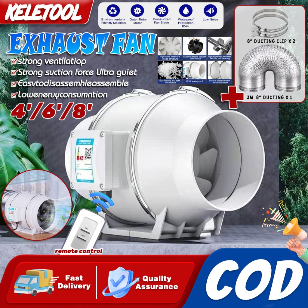 Dust exhaust fan 4/6/8" Exhaust Fan Diagonal flow Ventilation Duct ...