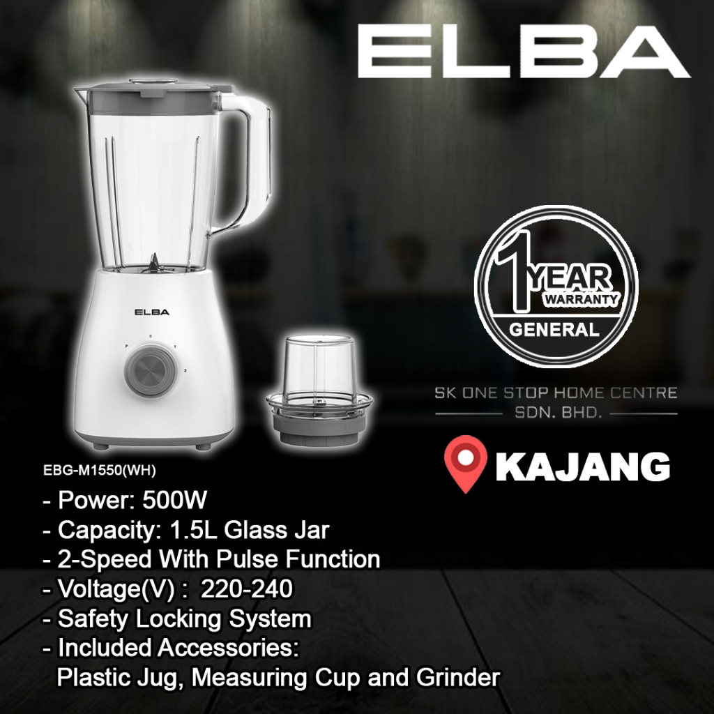 (AUTHORISED DEALER) Elba Blender with Grinder 1.5L White - EBG-M1550(WH ...
