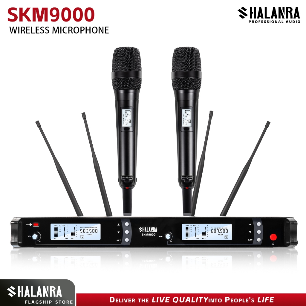 SKM9000 Wireless Microphone Karaoke Dual UHF Handheld Microphones Heavy ...