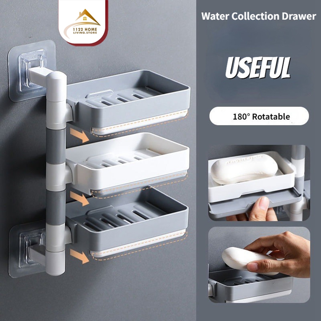 2/3/4 Rotating Drain Soap Holder Bathroom Rack Wall Hanging Perforated ...
