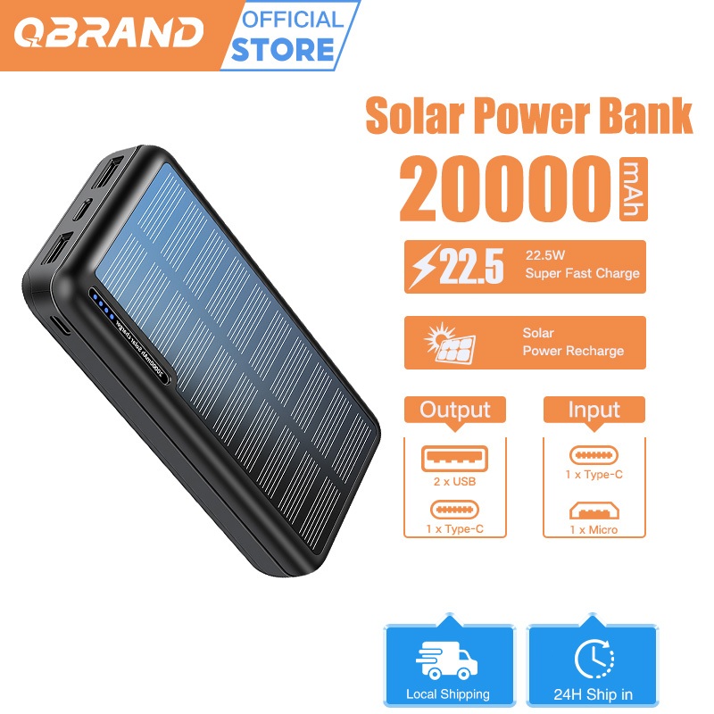 QBrand Solar Powerbank Fast Charging With Floodlight (22.5W/20000mAh ...