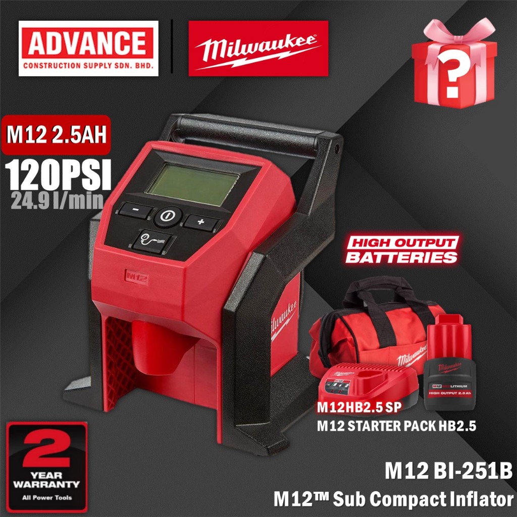 MILWAUKEE M12 BI | BI-251B M12™ Sub Compact Inflator ( Free Mystery ...