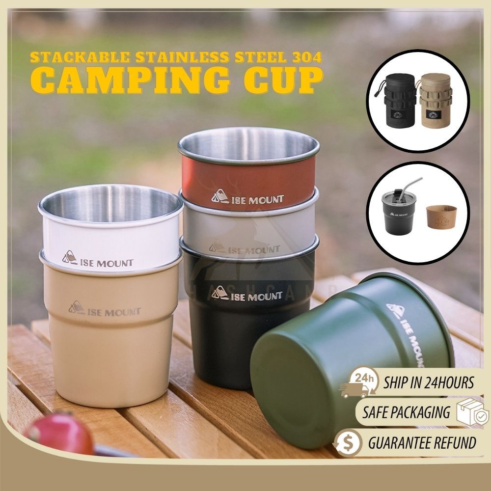 Stackable Camping Cup With Transparent Cup Lid Straw 304 Stainless ...