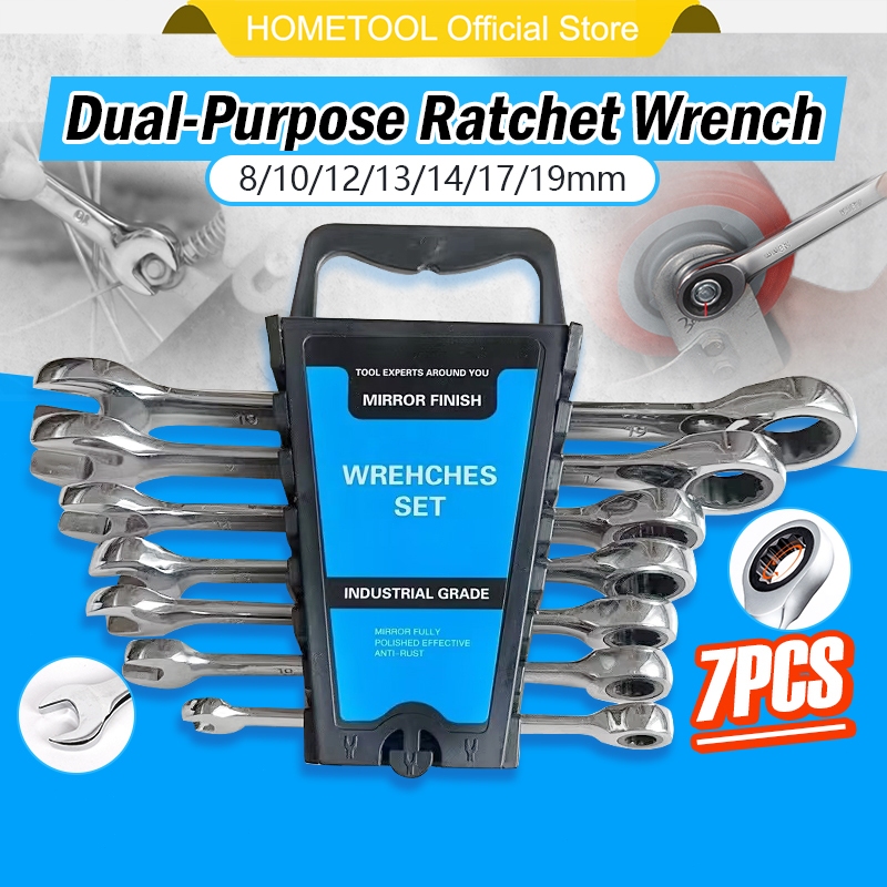 7PCS Ratchet Wrench Set 8mm-19mm Heavy Duty Combination Spanar Set ...