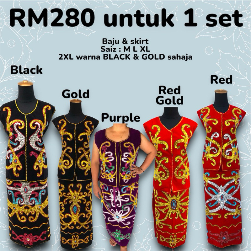Set baju dan skirt ta’ah org ulu kenyah kayan manik labuci kain baldu ...