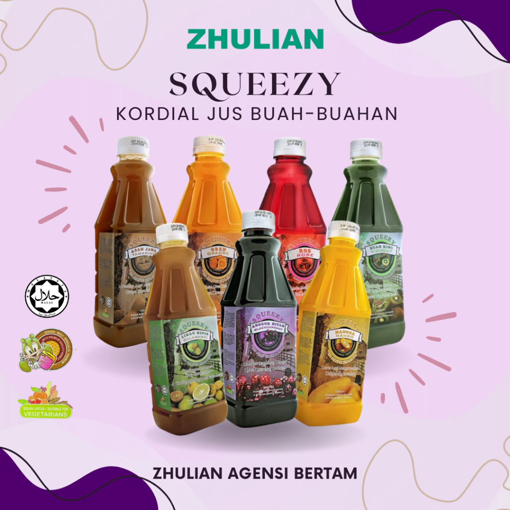 ZHULIAN Squeezy Kordial Buah-Buahan dgn Pekatan Jus (Asam Jawa/Anggur ...