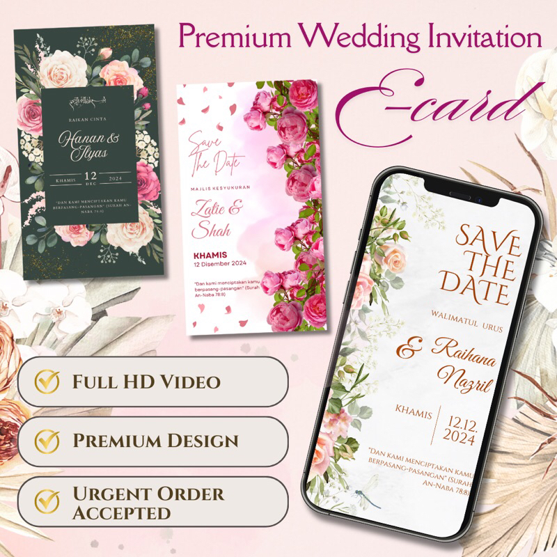 🌹Kad Kahwin & Tunang Digital (VIDEO & PDF) / E-card Wedding Invitations ...