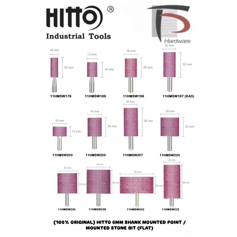 [100% ORIGINAL] HITTO 6MM SHANK MOUNTED POINT / MOUNTED STONE BIT (FLAT ...