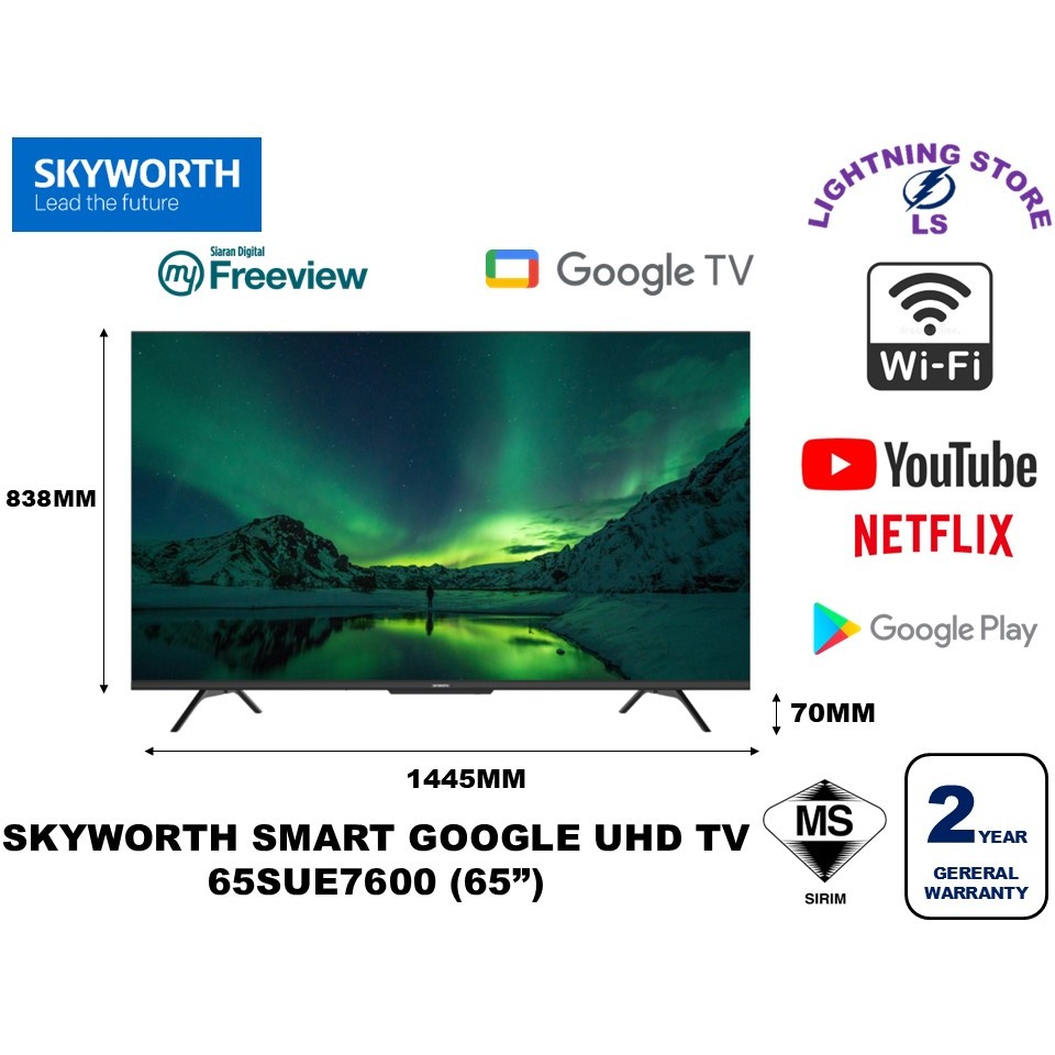 Skyworth 65″ SUE7600 4K Smart Google Andriod Uhd LED TV 65SUE7600 Youtube & Netflix (FOC 1M HDMI ...