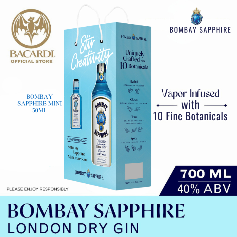 Bombay Sapphire Gin - 700ml / 70cl, 40% ABV + Bombay Sapphire Gin 40% ...