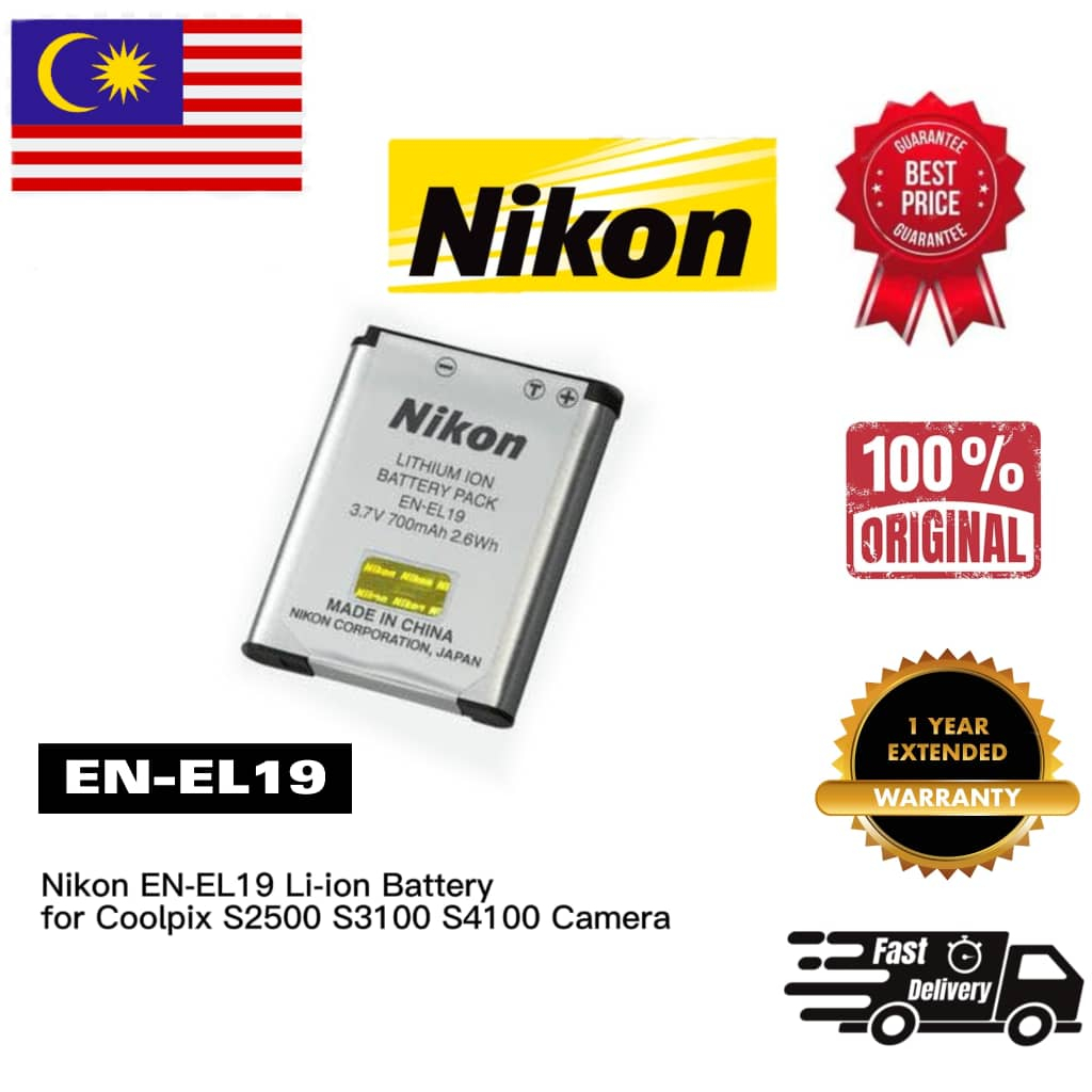 NIKON EN-EL19 ORIGINAL battery RECHARGEABLE Li-on Lithium700mAh 3.7V (1year warranty) | Shopee ...