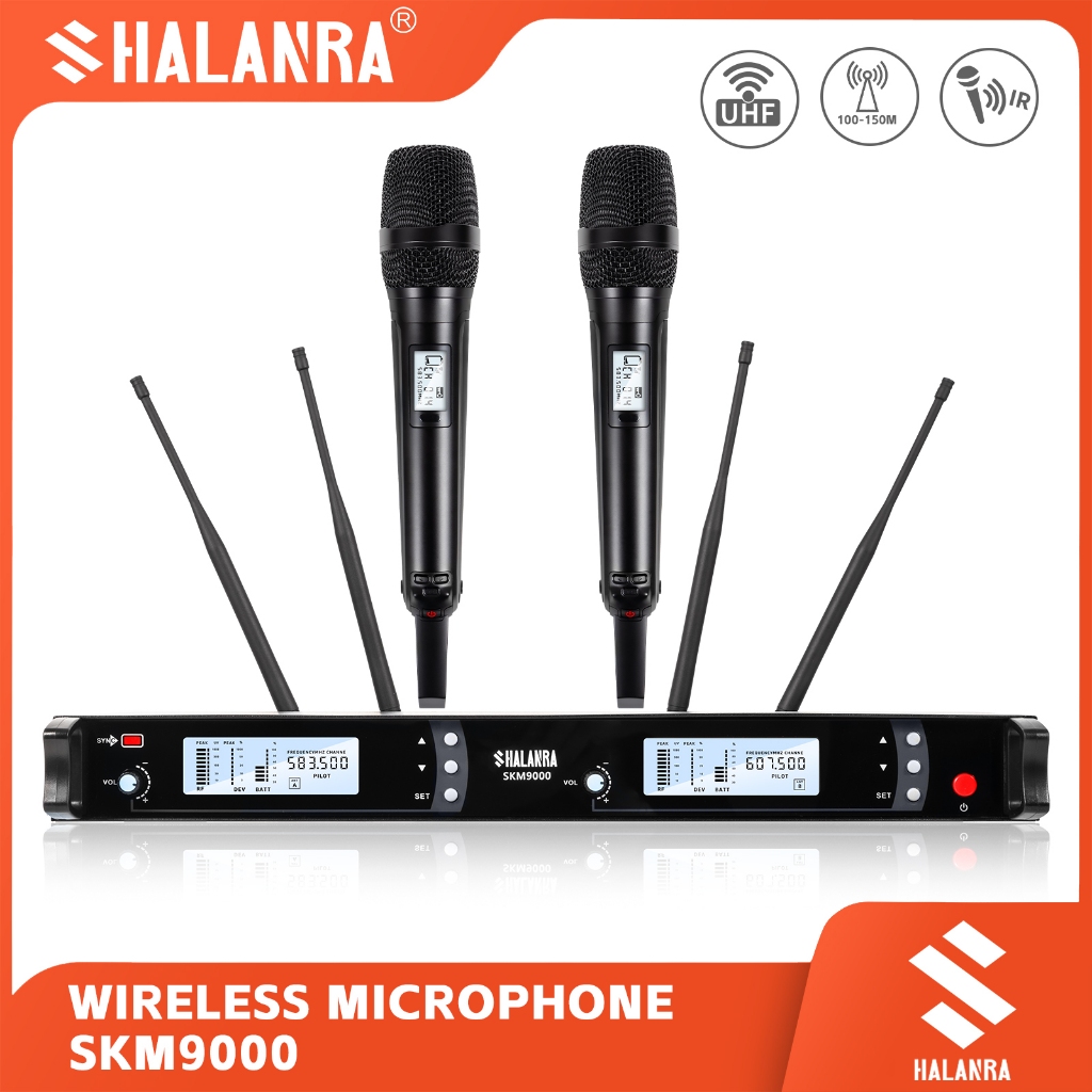 SKM9000 Wireless Microphone 2 Handheld 150M Receiving Distance 4 Antennas UHF FM Full Metal ...
