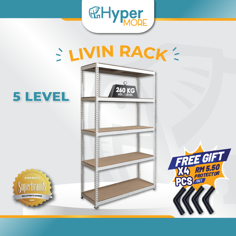 HYPERMORE Livin Rack White Boltless Rack 5 Levels Shelf Rack Storage ...