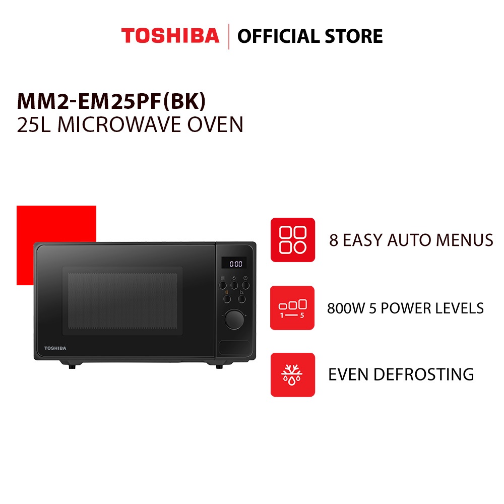 Toshiba MM2-EM25PF(BK) 25L Microwave Oven , 8 Easy Auto Menus , Multi Stage Cooking , 800W 5 ...
