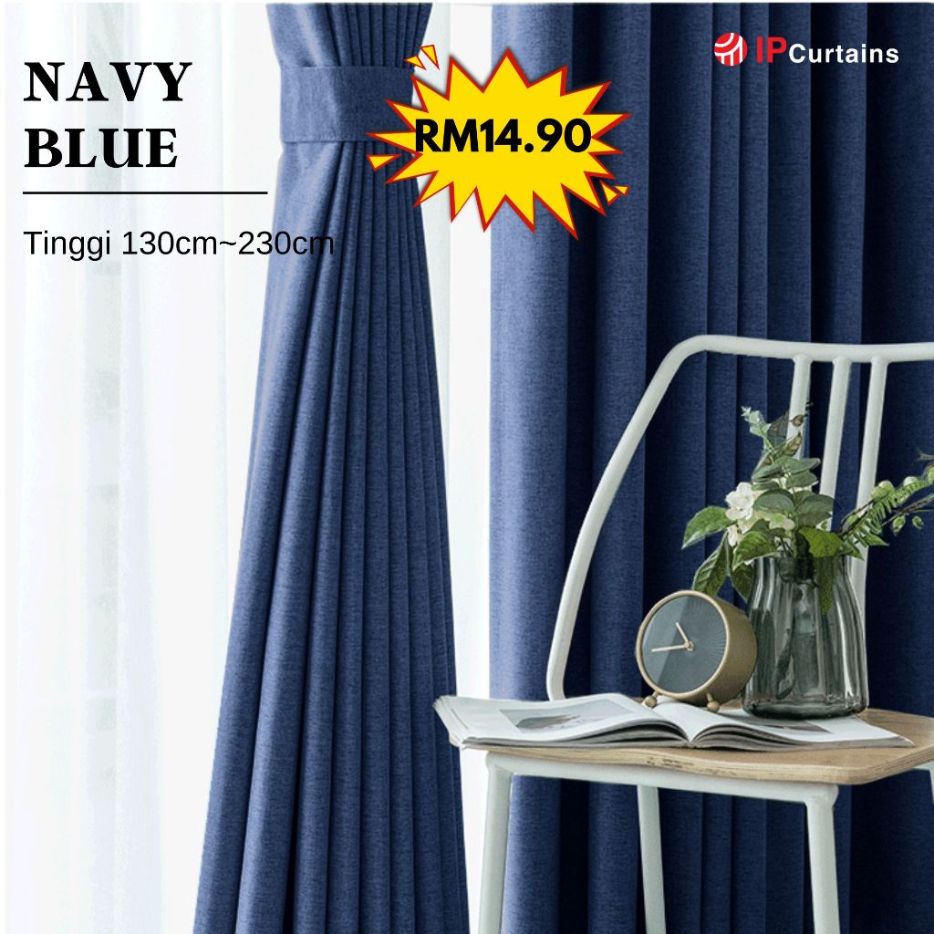 IP CURTAIN NEXUS Langsir 80% Blackout Warna Navy Blue Anti Cakar Tebal ...