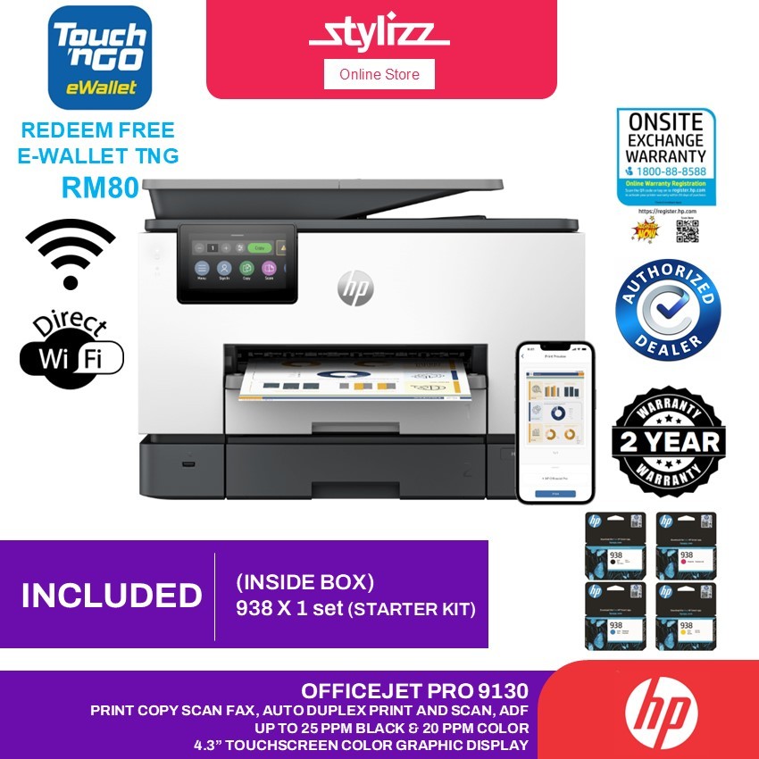 HP OfficeJet Pro 9130 All-in-One Printer Auto Duplex Print and Scan, 2 ...