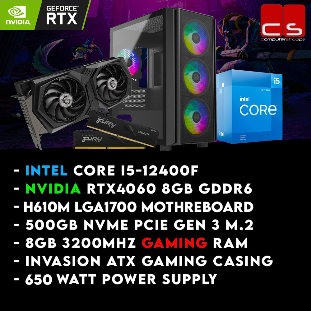 GAMING PC INTEL I5-12400F/ I3-12100F With RTX 4060-8GB Package | Shopee ...