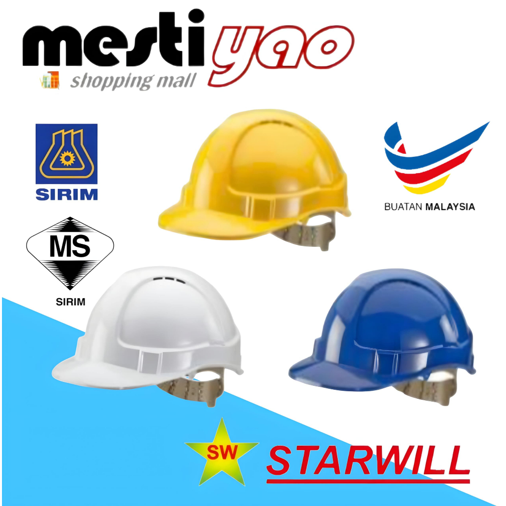 STARWILL SIRIM Approved Safety Helmet/Yellow,White,Blue/Topi ...