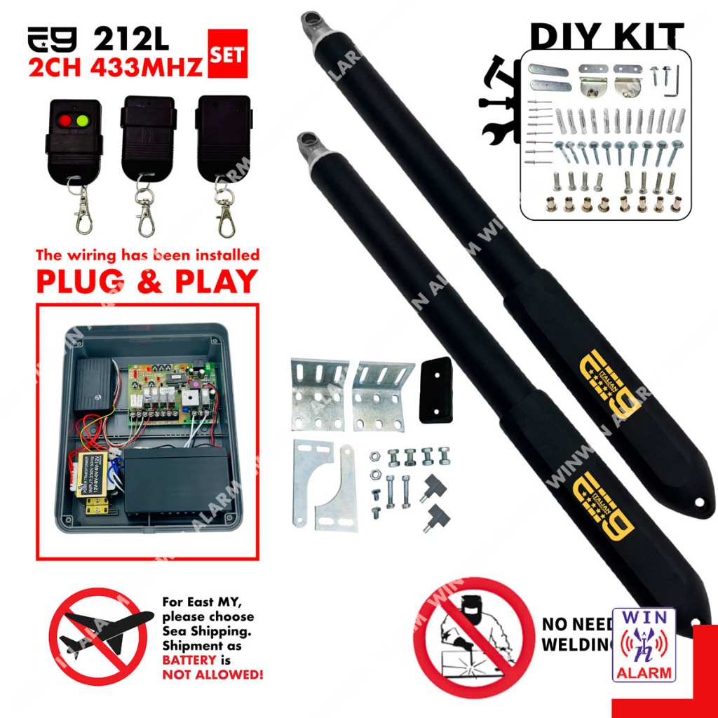 DIY KIT - E9 212L ( 2CH 433MHZ ) ( FULL SET ) SWING ARM AUTOGATE HEAVY ...