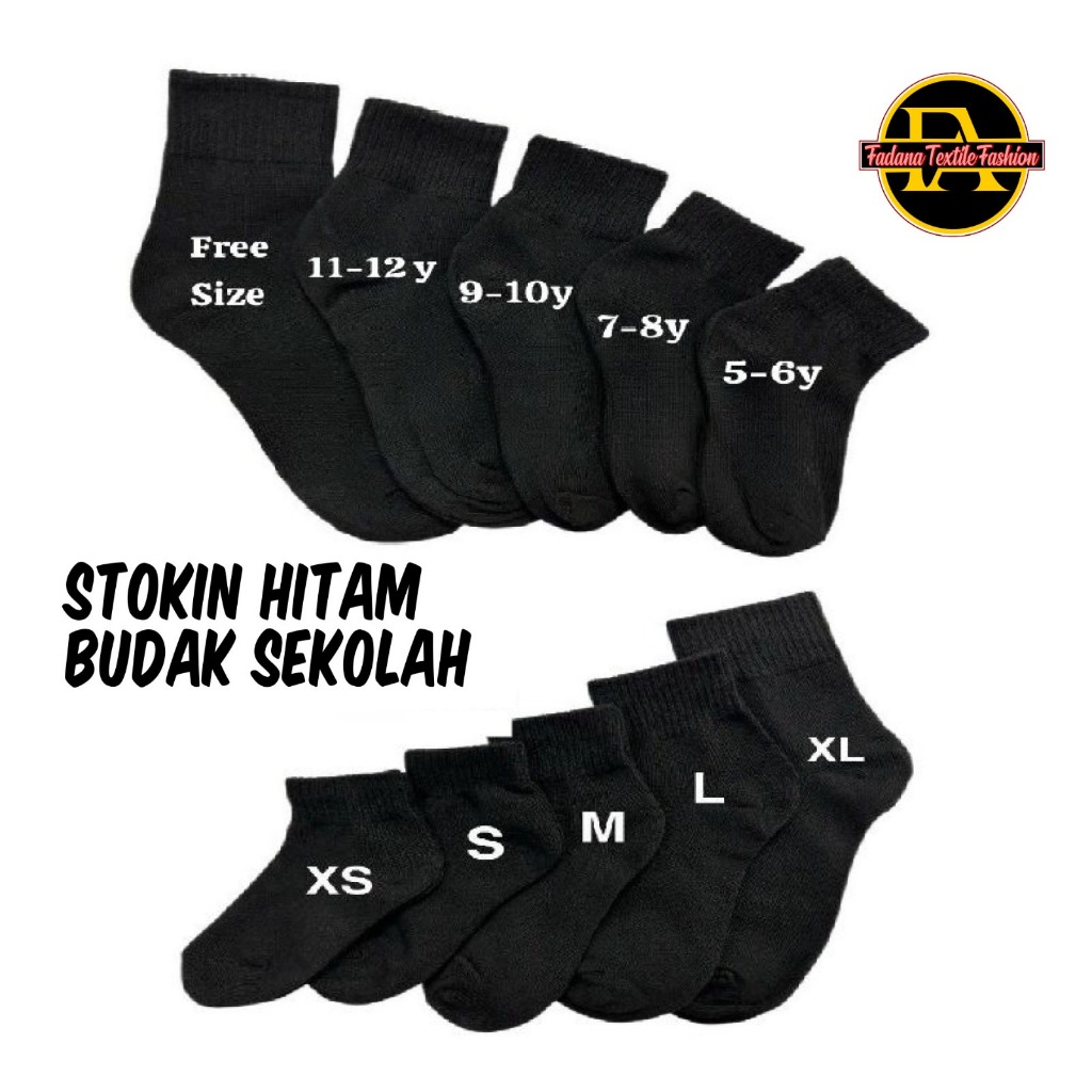 Stokin Sekolah Hitam Black Sock School Cotton Stokin Boy Girl Kids ...