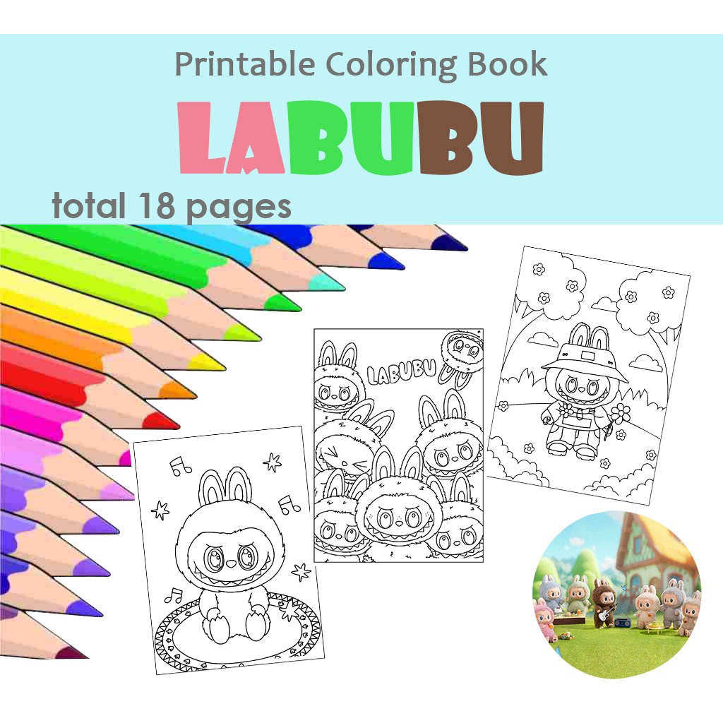 [Softcopy PDF] 18 Popmart Labubu Printable Coloring Book For Kids ...