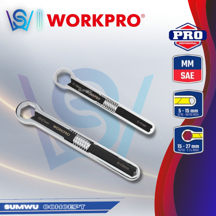 WORKPRO Mechanical Universal Wrench (5-15-27mm) WP272016/WP272017 Metric & SAE Torque Nut ...