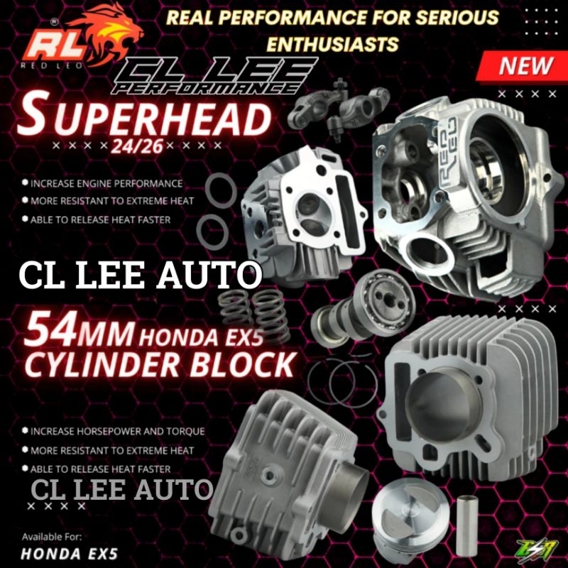 RED LEO RACING 24/26 & 24/27 HEAD FOR EX5 WAVE 100 AND BLOCK 54MM FOR ...