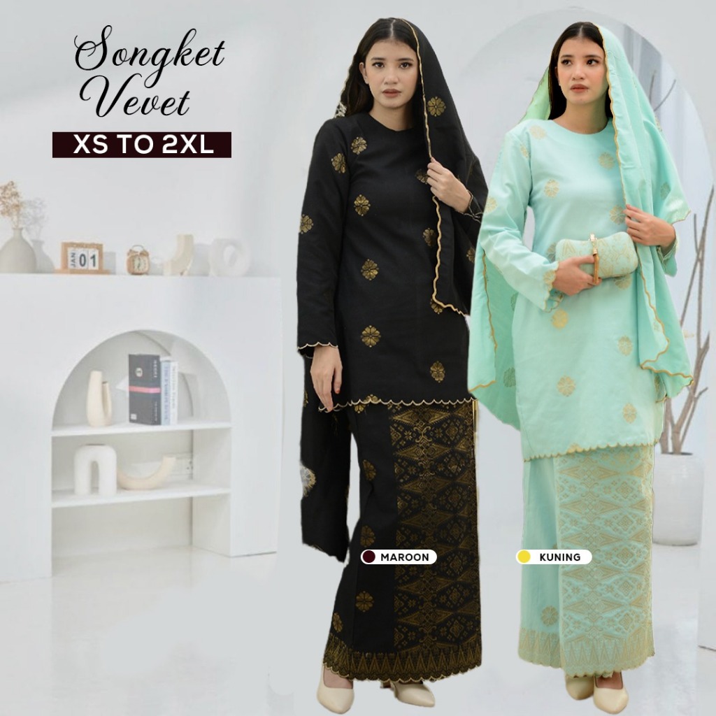 Songket Vevet + Selendang | Size XS-2XL | 100% Cotton | Semua Warna ...