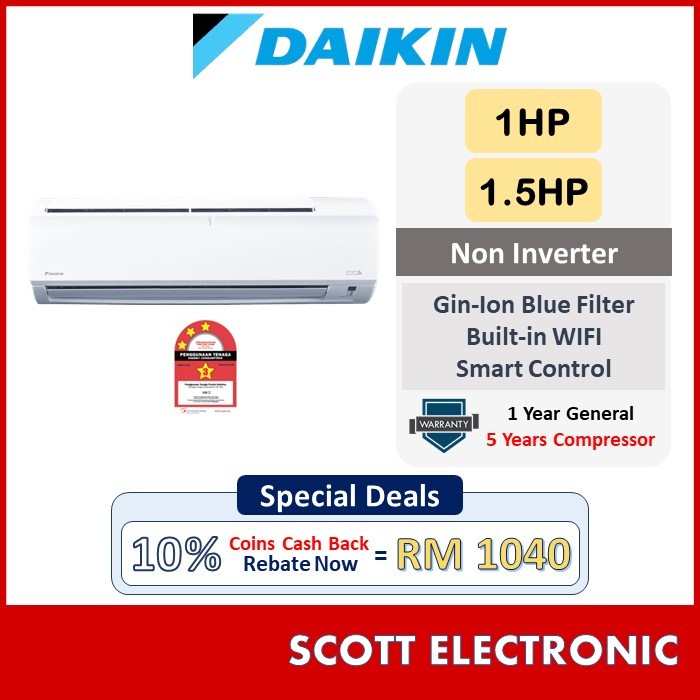 DAIKIN R32 Non Inverter Air Conditioner (1.0hp/1.5hp) FTV-P Aircond ...