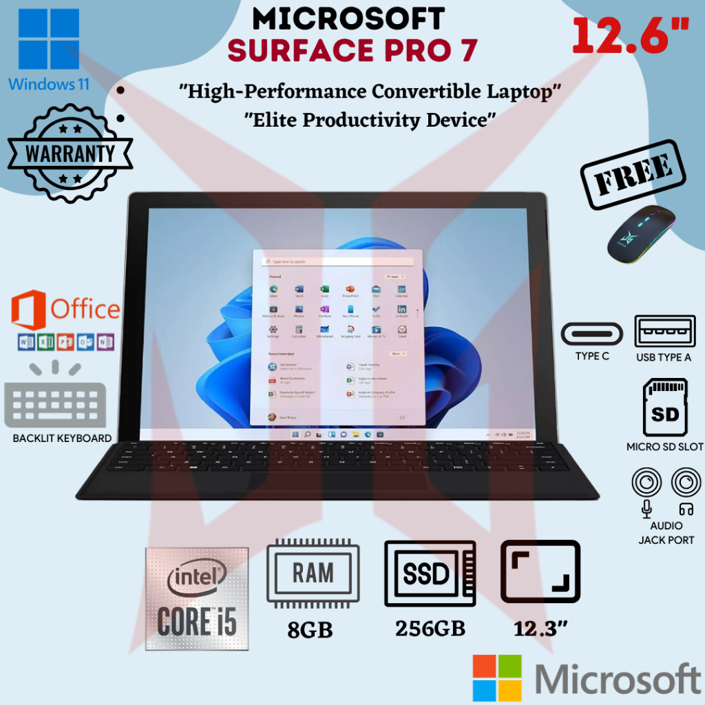 MICROSOFT SURFACE PRO 7 2 IN 1 - i5 10TH GEN - 8GB RAM - 256GB SSD ...