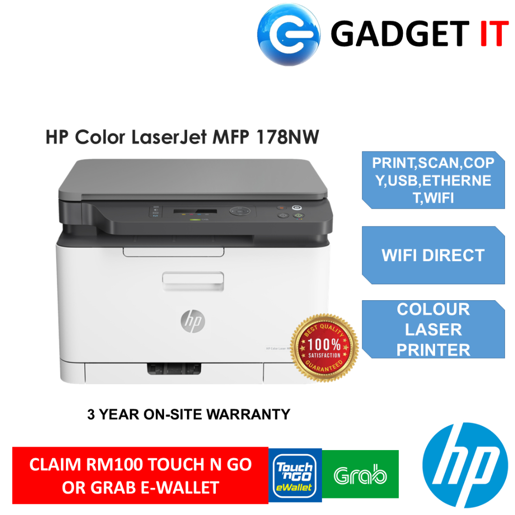 HP COLOR LASERJET MFP 178NW MULTIFUNCTION ALL-IN-ONE NETWORK PRINTER (PRINT,SCAN,COPY,WIRELESS ...