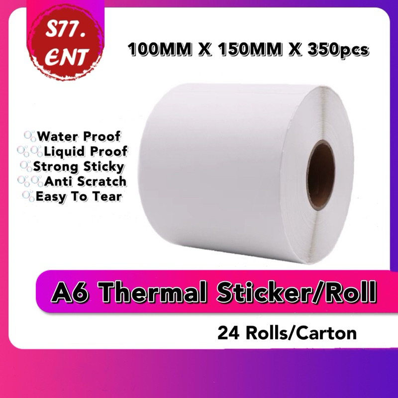 A6 Thermal Sticker/ Waybill Paper- 350pcs/Per Roll（ReadyStock） | Shopee ...