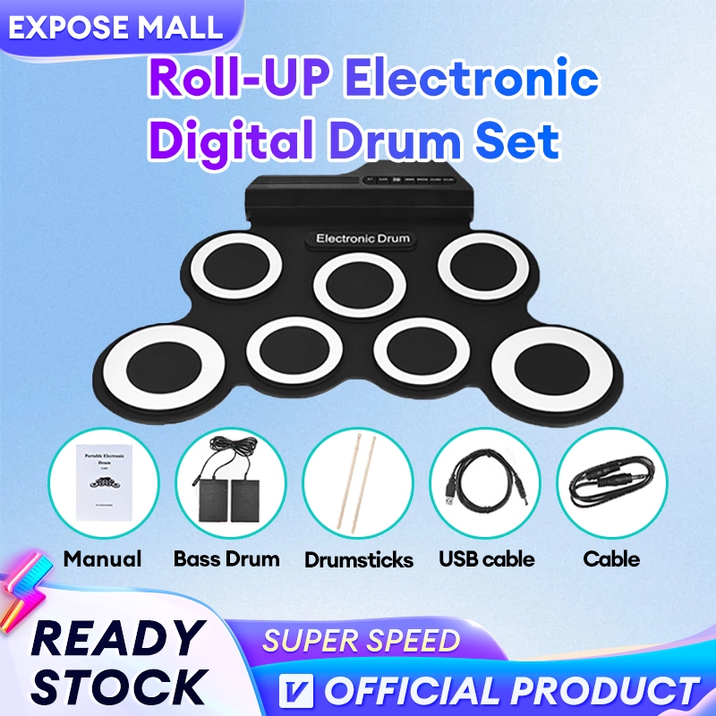 Electronic Drum Set Roll-Up Silicon Drums Pad Digital Foldable Electric ...