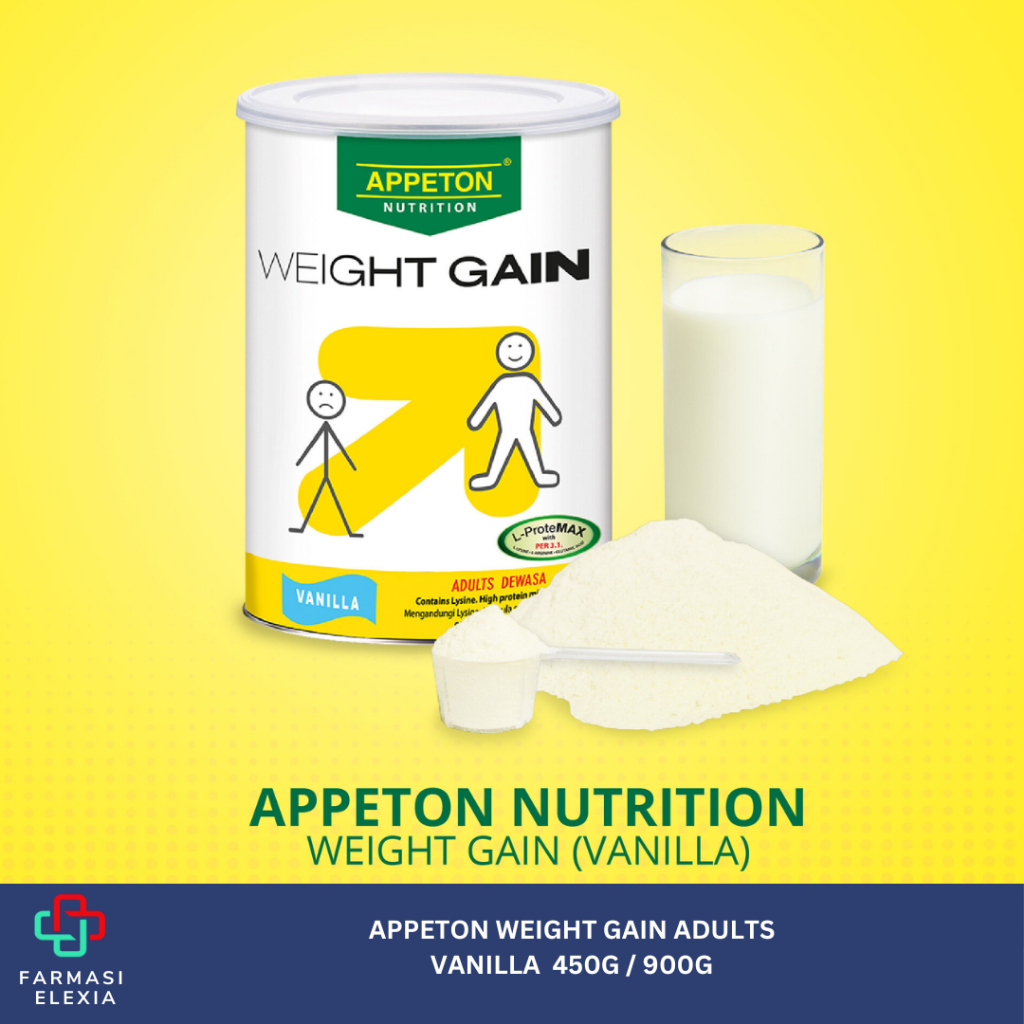 APPETON WEIGHT GAIN ADULT VANILA 450G / 900G CONTAINS LYSINE AND HIGH ...