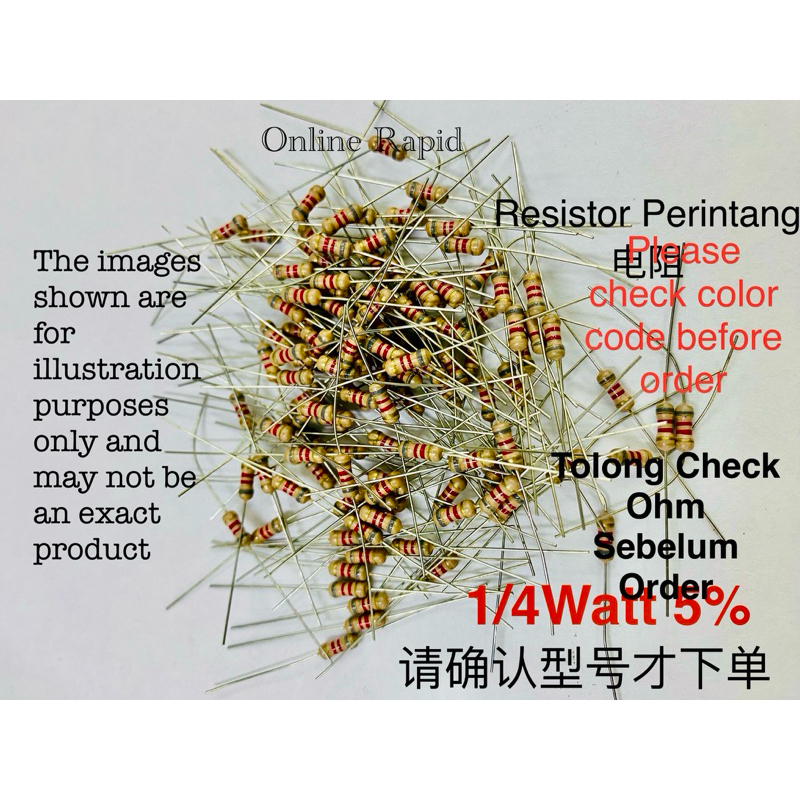 READY STOCK 1/4W(0.25W) 5% Resistor 1 Ohm 10 Ohm 1K Ohm 10K Ohm 10M ...