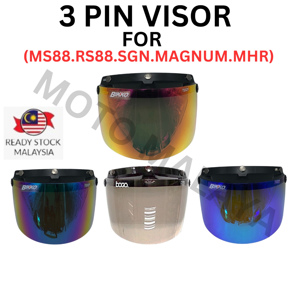 VISOR TINTED CERMIN HELMET 3 Pin Visor Siang Malam BOB HEATH (FOR:Ms88 ...