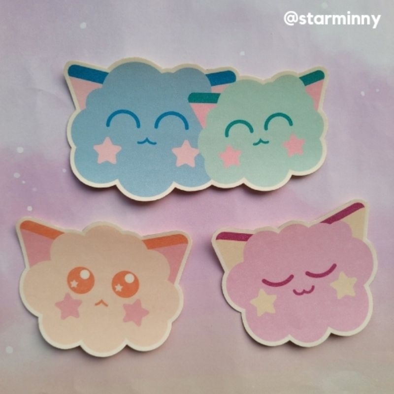 Cute Cloud Cats Sticker Set (Handmade) | Matte Glitter | Kawaii ...