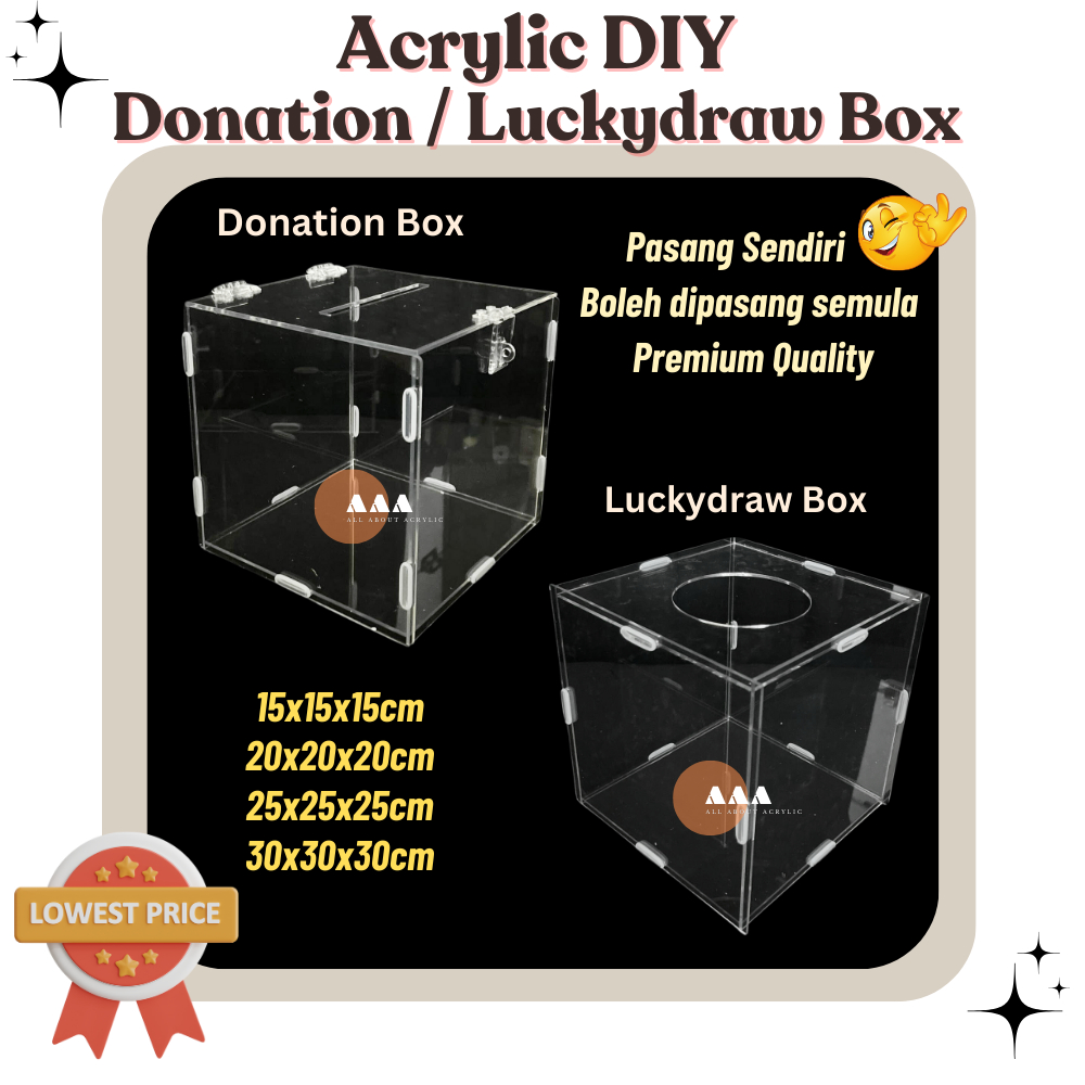 [AAA]Acrylic Lucky Draw / Donation Box DIY Concept Self Assemble ...