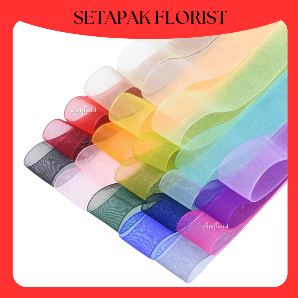 (45M) 2CM LACE Ribbon Reben Riben Gift Satin Organza Flower Bouquet Roll Happy Birthday Bunga ...