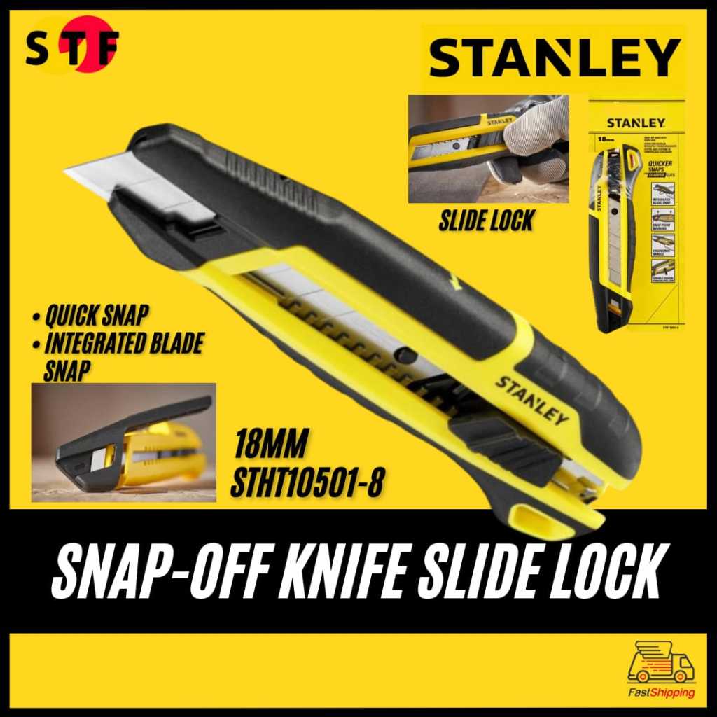 Stanley 18mm Cutter with Slide Lock and Integrated Blade Break System ...