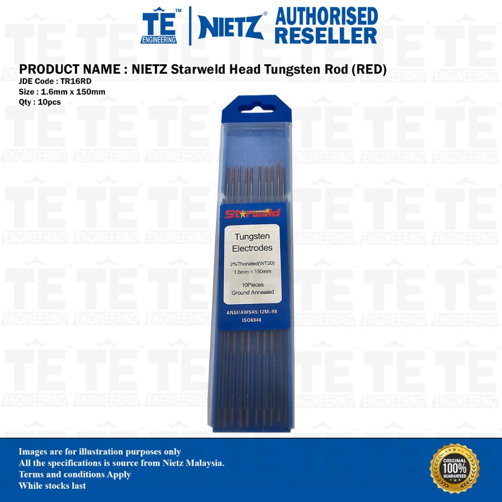 NIETZ Starweld RED Head Tungsten Rod 1.6mm x 150mm ( 10pcs per box ...