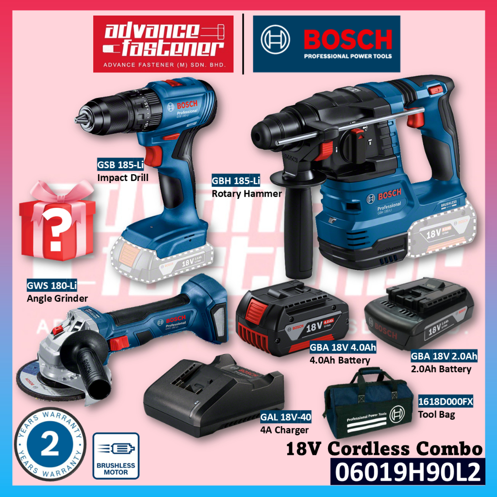 Bosch 18V Cordless Combo 06019H90L2 ( GWS 180-LI Angle Grinder + GSB ...