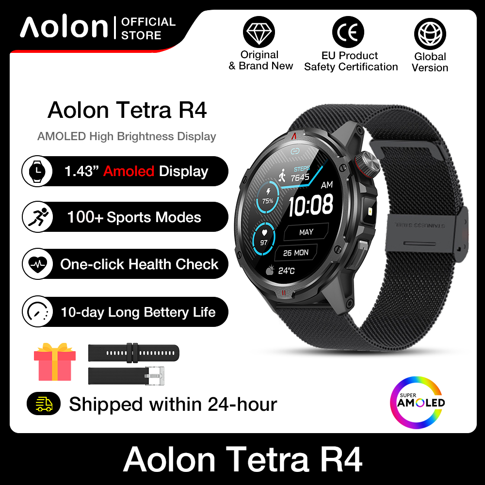 Aolon Tetra R4 Jam Smart Watch Man Original AGPS AMOLED Screen AOD ...