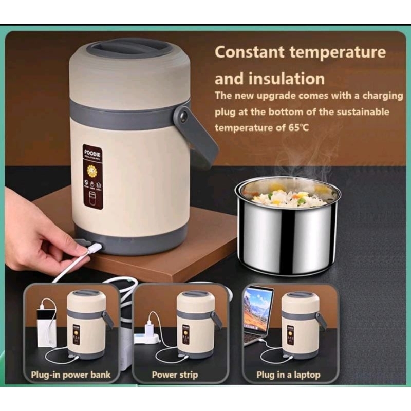 USB Electric Heating 304 Stainless Steel Food Warmer Bento Lunch Box ...