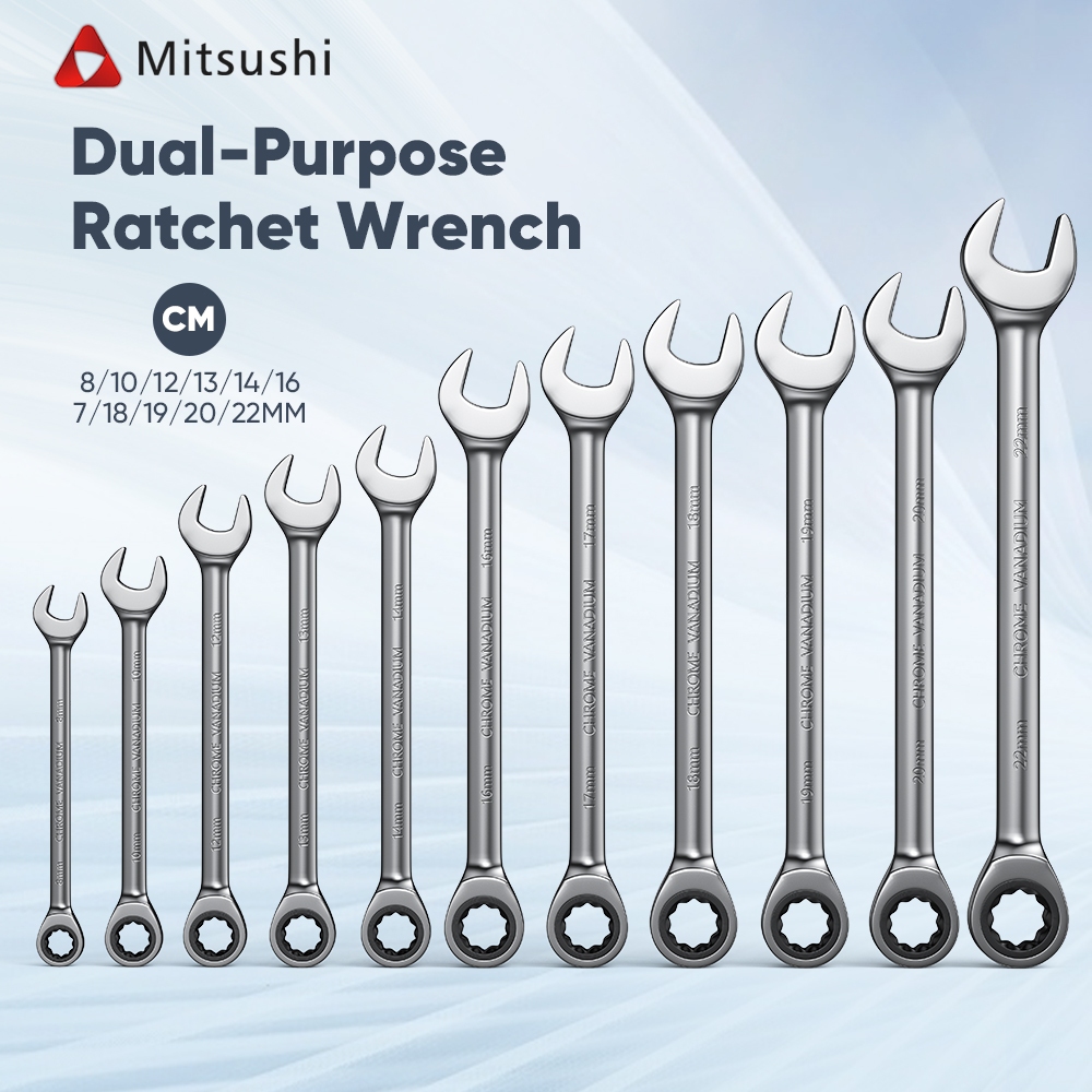 Mitsushi Spanar Set Ratchet Geared Wrench Spanner CR-V Heavy Duty Steel ...