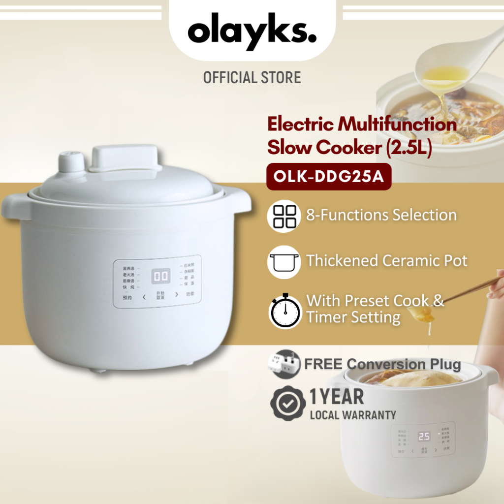 Olayks 2.5L Multifunction Electric Slow Cooker Ceramic Pot Stew Cooker Baby Porridge Cooker Soup ...