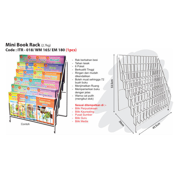 MINI BOOK RACK 1UNIT ITR - 018 BUKU RAK TEACHING AIDS LIBRARY PSS ...