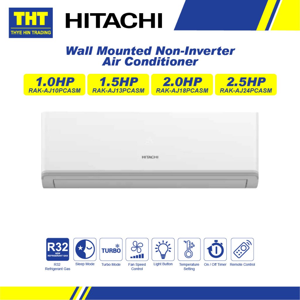 Hitachi 1HP/1.5HP/2HP/2.5HP Non-Inverter Air conditioner Penyaman Udara 冷气机 RAK-AJ10PCASM ...